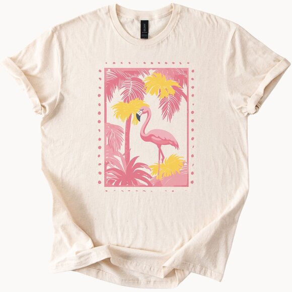 Gildan | Tops | Pink Flamingo Graphic T Shirt Palm Tree Tropical Summer ...